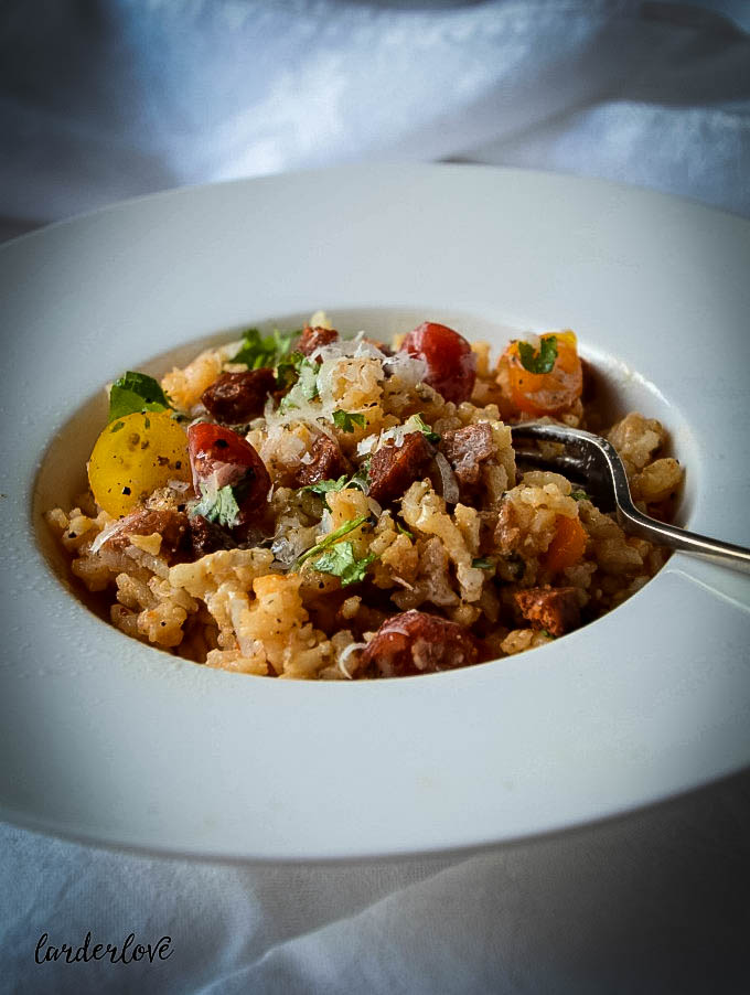 super easy chorizo and tomato risotto by larderlove