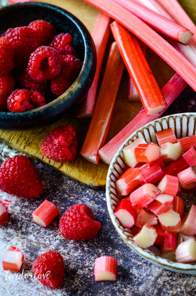 Super easy rhubarb and raspberry tarts by larderlove