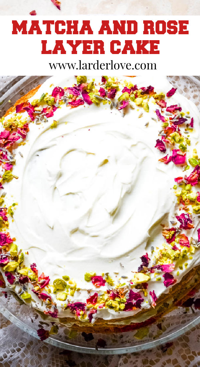 Refined Sugar-Free Matcha and Rose Layer Cake - Larder Love
