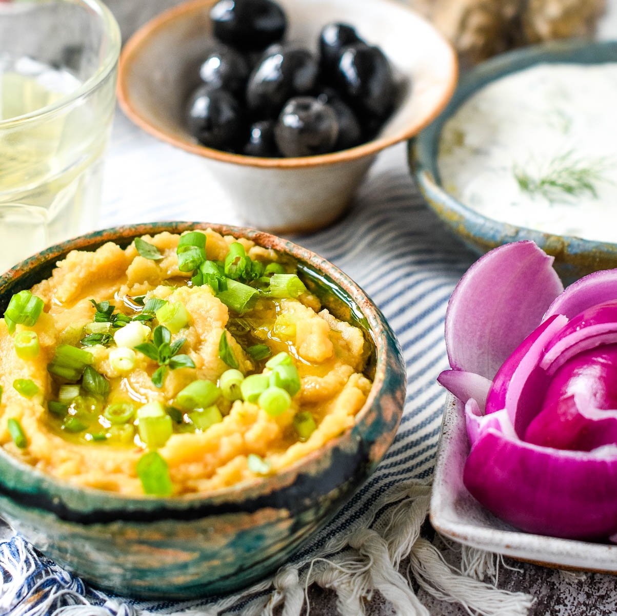 Homemade Greek Santorini Fava Dip (Yellow Split Pea Puree) - Larder Love