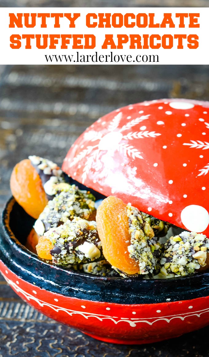 Turkish Style Nutty Stuffed Apricots with chocolate - Larder Love