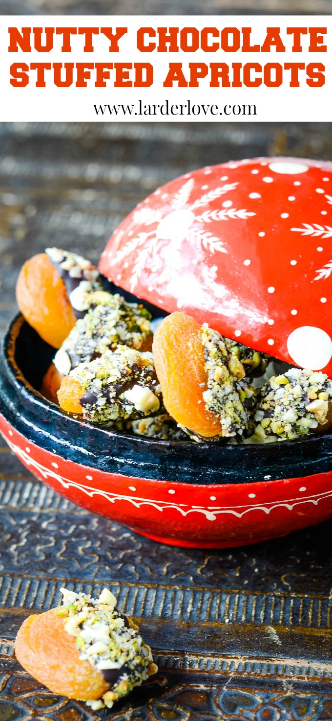 Turkish Style Nutty Stuffed Apricots with chocolate - Larder Love