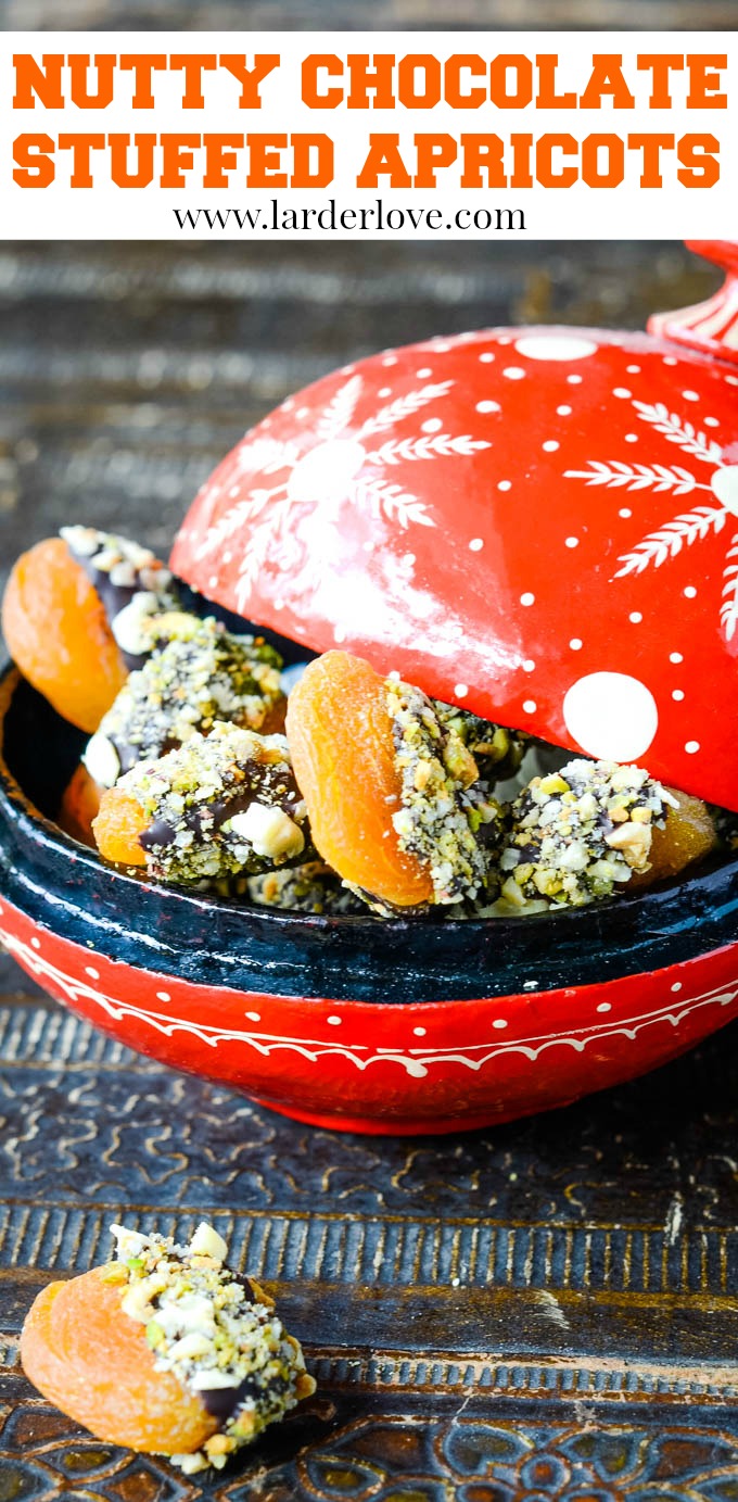 Turkish Style Nutty Stuffed Apricots with chocolate - Larder Love